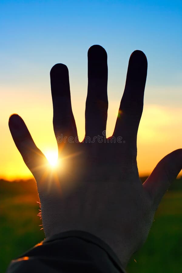 Hand on Sunset Background stock photo. Image of rear - 28946850