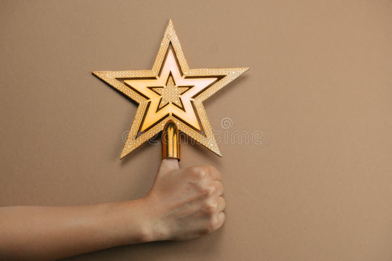 Hand Super Gesture Decorated with Golden Star Stock Photo - Image of ...