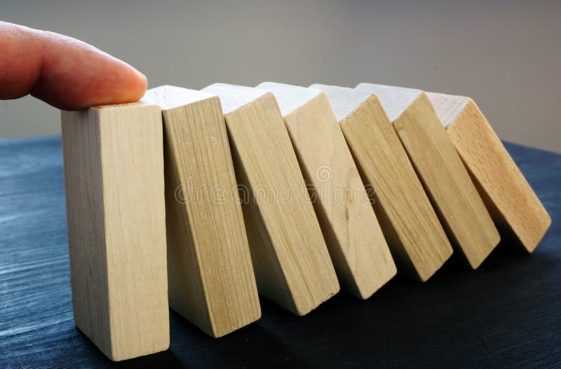 Hand Support Falling Blocks with Domino Effect. Problem Solving Skills ...