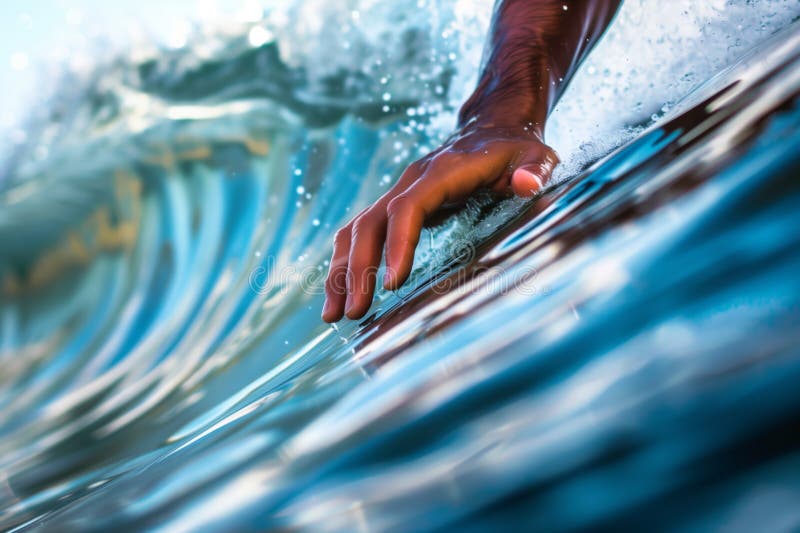 Hand of Surfer Touching Wave Face while Riding Stock Illustration ...