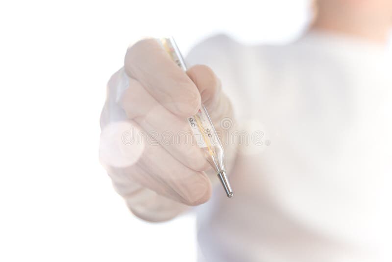 Hand with Surgical Glove Giving Thermometer Stock Photo - Image of heat ...