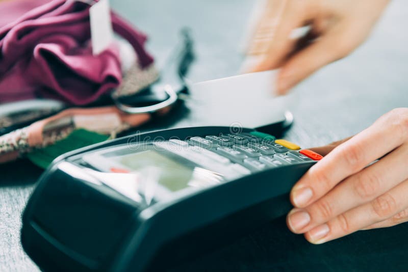Hand Swiping Credit Card in Store Stock Image - Image of person ...