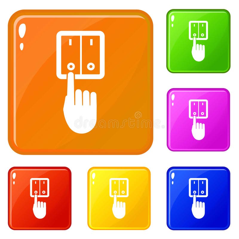 Hand Switch Light Icons Set Vector Color Stock Vector - Illustration of ...