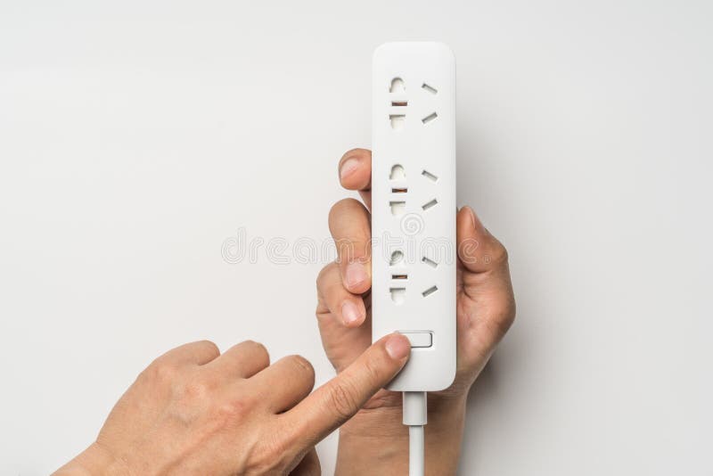 Hand Switch on/off Socket Plug Electric Power Bar White Color Isolate ...