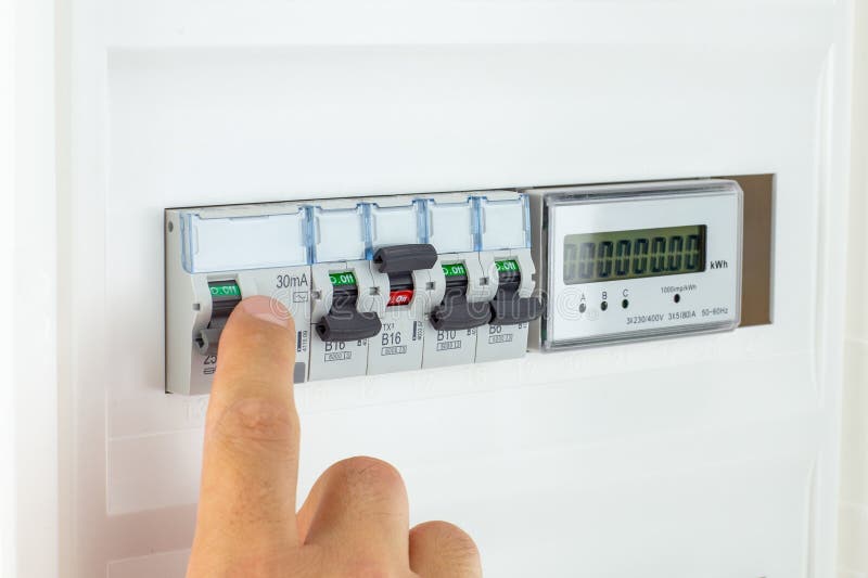 Hand Switching Modern Electrical Panel Circuit Breaker Stock ...