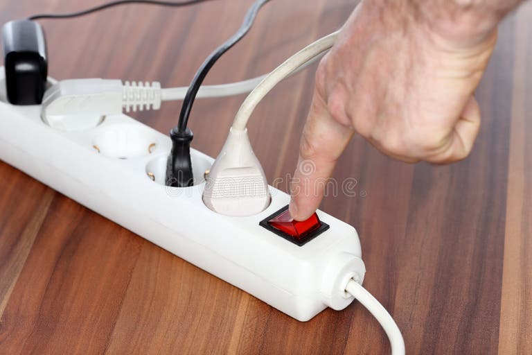 Hand is switching off stock image. Image of button, plug - 72978557