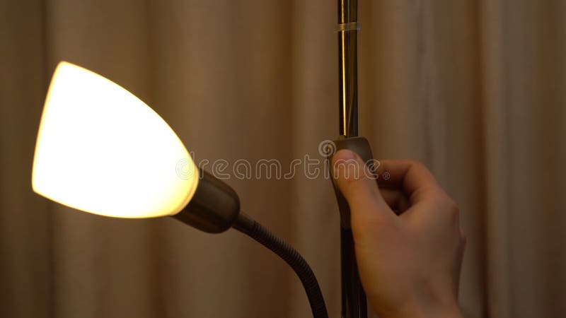 Hand is Switching on Table Lamp. Pulls Switch Turns on Light Stock ...