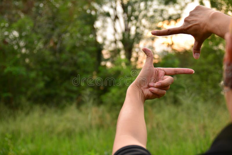 Hand Symbol that Means Frame on Nature Background Stock Photo - Image ...