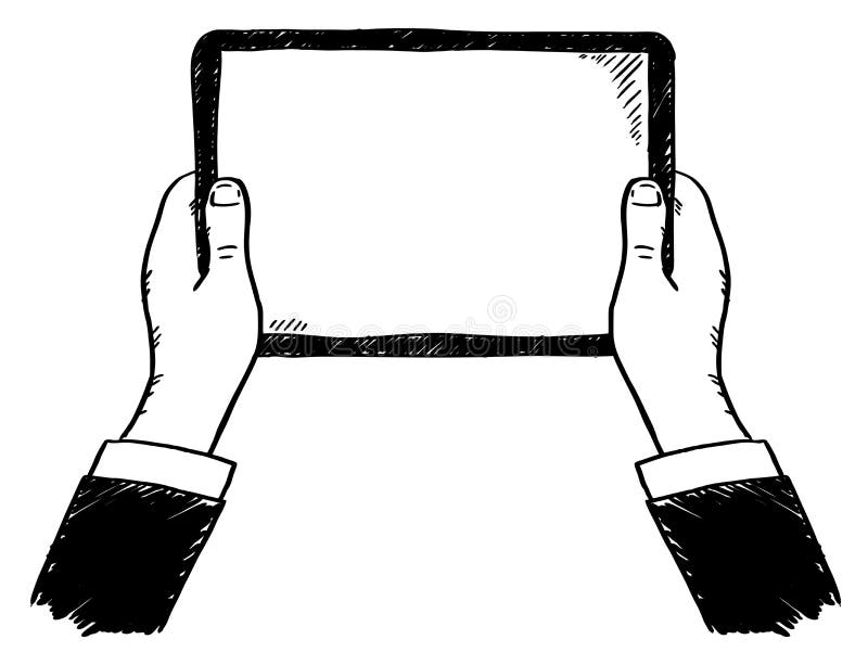 Doodle Illustration of Hands Holding Tablet Computer Stock Vector ...