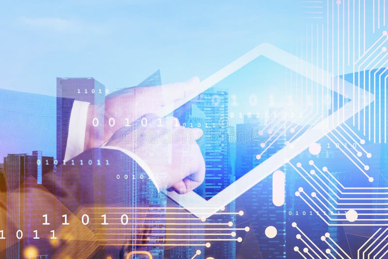 Hand with Tablet Computer, Smart City Concept Stock Photo - Image of ...