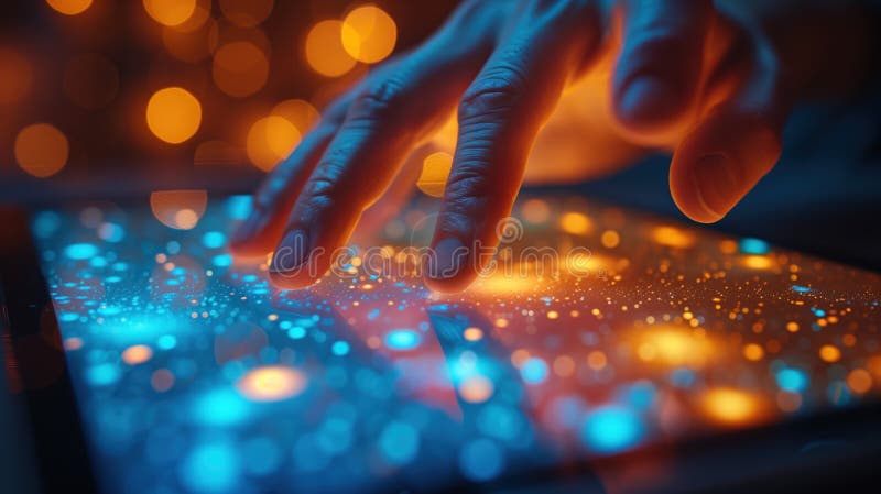 Hand on Tablet Digital Illumination Stock Illustration - Illustration ...