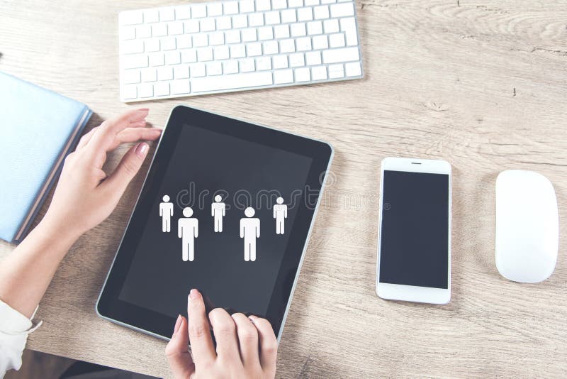 Hand Tablet with Team in Screen Stock Photo - Image of team, business ...