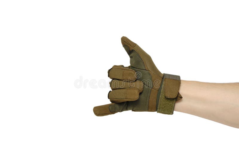 Hand in Tactical Gloves Shoes Gesture with Fingers, on White Background ...