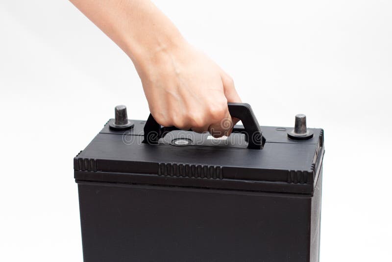 Hand Take Car Battery. Worker Changing Battery Stock Photo - Image of ...