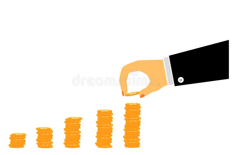 Hand Take a Coin from Stack, Vector Illustration of Investing Dollar ...