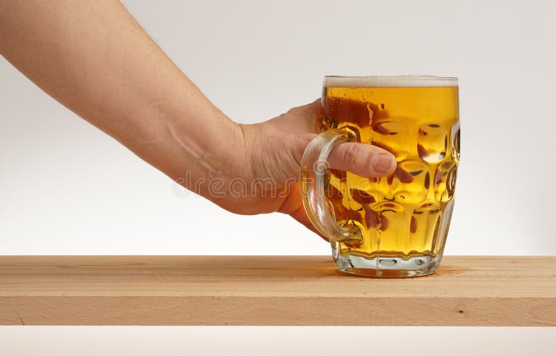 Hand Take Glass of Light Beer from Wooden Board. Stock Photo - Image of ...