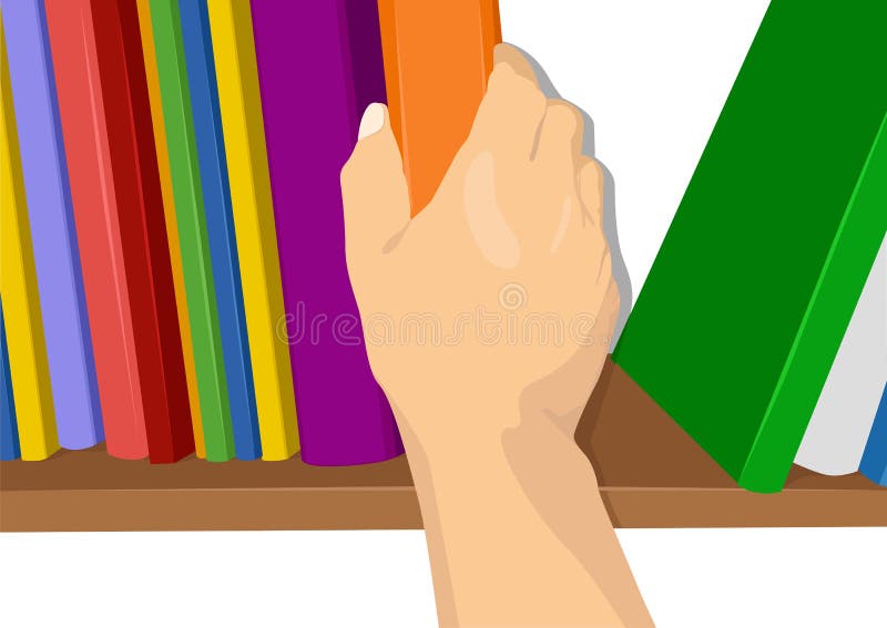Selecting Book Take From Bookshelf Four Books Row Choice Stock ... Selecting Book Take From Bookshelf Four Books Row Choice Stock ...