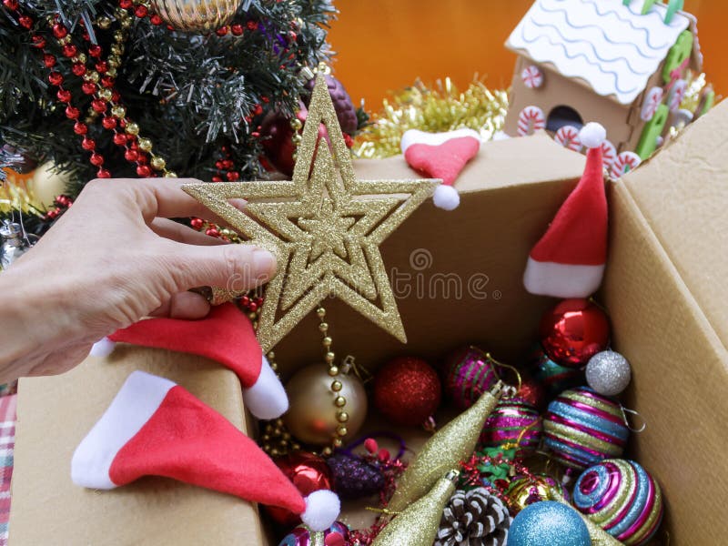 Taking Down Christmas Tree Decorations Stock Image - Image of winter ...