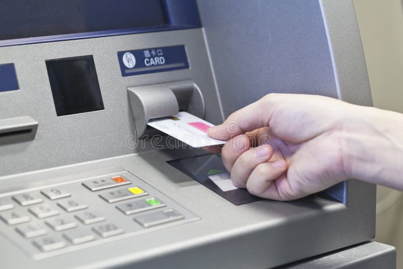 Hand Taking Money on ATM Bank Machine Stock Image - Image of commercial ...