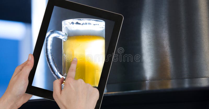 Hand Taking Picture of Beer Glass through Digital Tablet Stock Photo ...