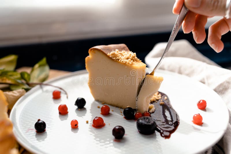 A Hand Taking a Piece of Homemade Cheesecake Stock Photo - Image of ...