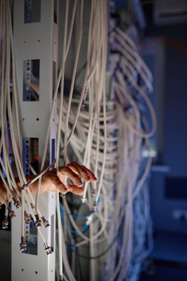 Hand Tangled in Wires, Many Cables Work in Server Room Concept Stock ...