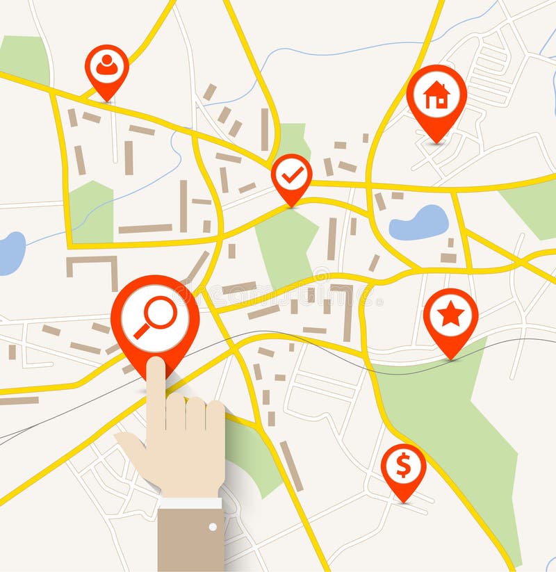 Hand tap on pin pointer stock vector. Illustration of positioning ...