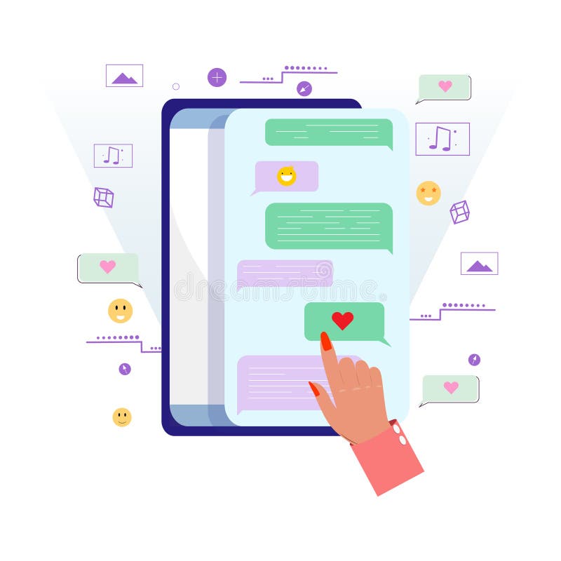 Hand Tapping on a Chat Message on a Smartphone Screen Stock Vector ...