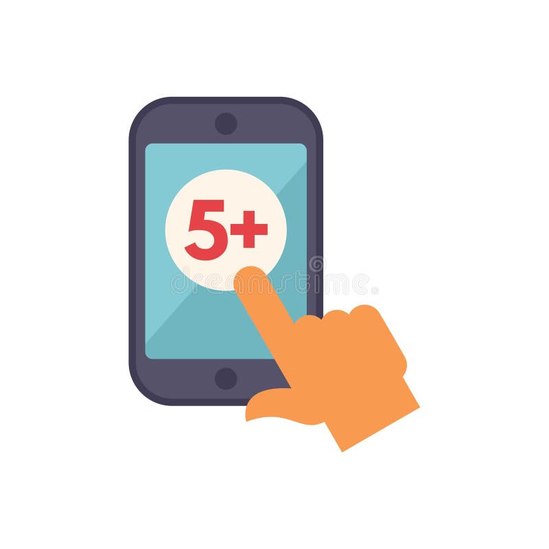 Hand Tapping Five Plus Symbol on Smartphone Screen Stock Vector ...