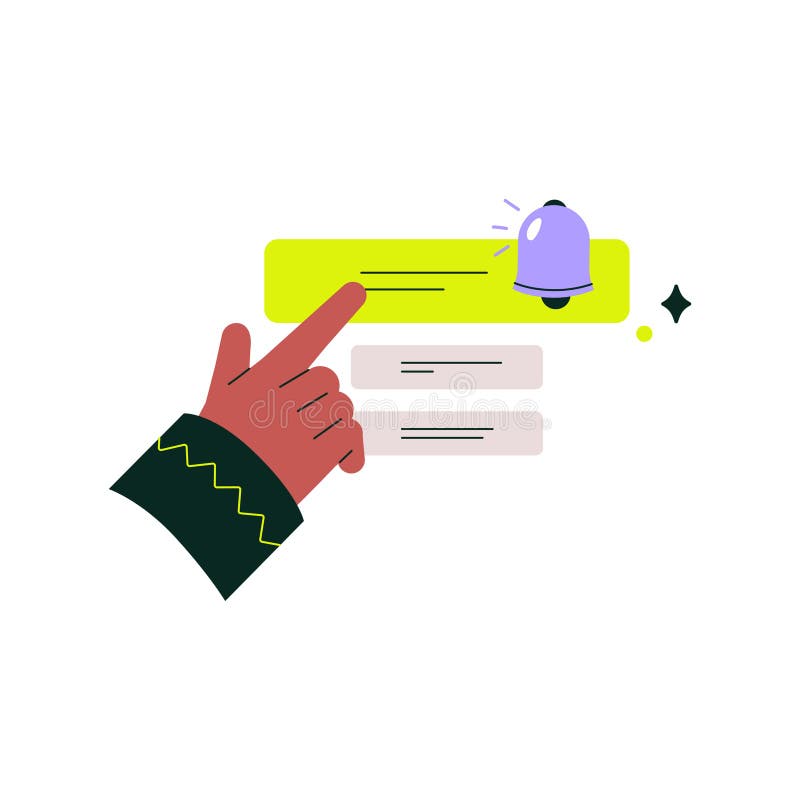 Notification Alert with Hand Tapping Screen in Flat Vector Illustration ...