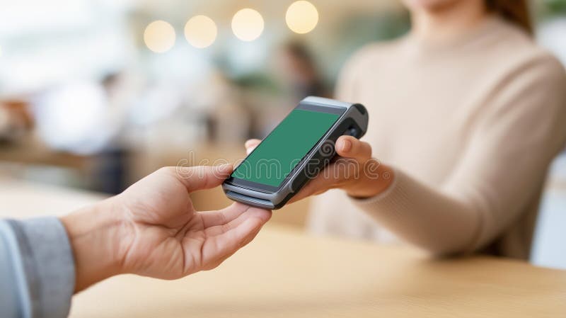 Hand Tapping Phone for Digital Payment at Cafe Checkout with Friendly ...