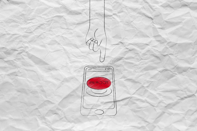 Hand Tapping on Smartphone with Reboot Button Stock Illustration ...