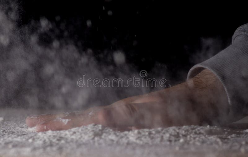 Hand Tapping on the Table with Flour Stock Photo - Image of preparing ...