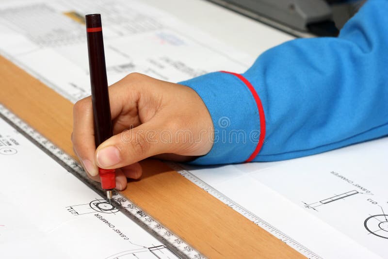 Hand with Technical Drawing Stock Photo - Image of work, mechanics ...