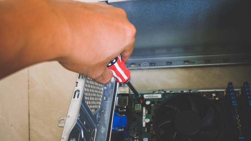 Hand of Technician Operator Assembling Computer Mainboard Stock Image ...