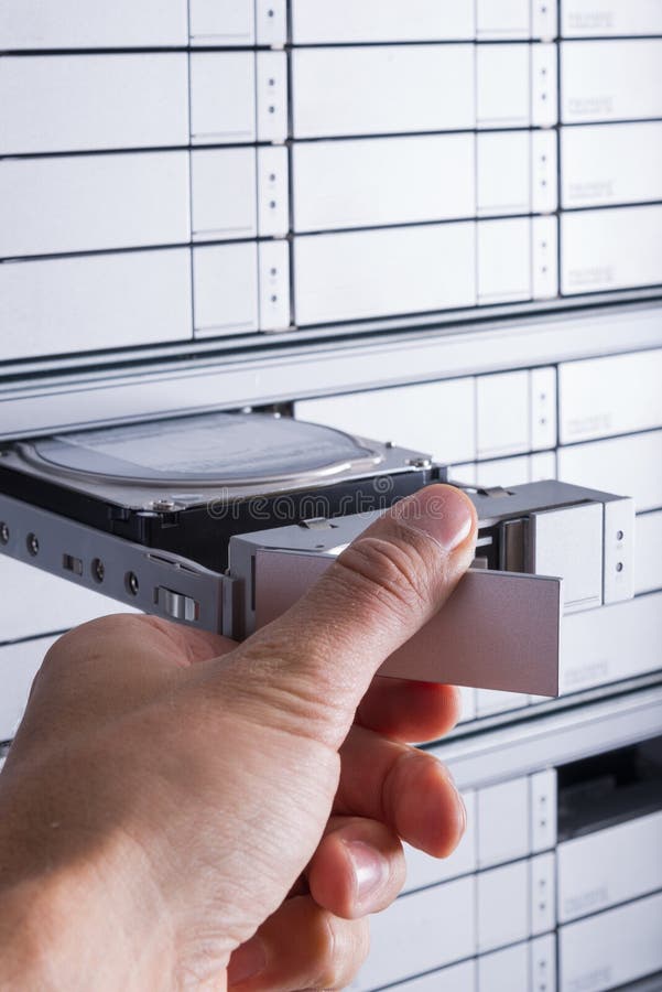 Hand of a Technician Swapping Hard Drive with SAS Interface Insi Stock ...