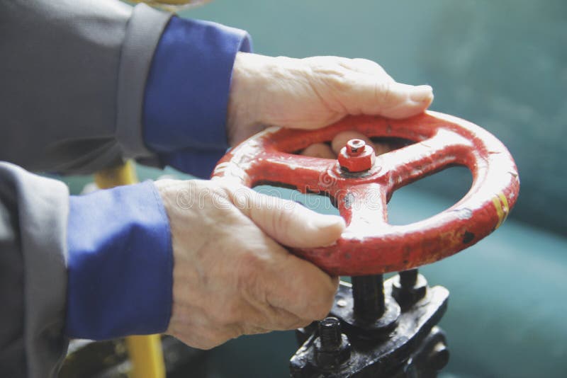 Hand of Technician Worker Open the Valve - Close Up Stock Photo - Image ...