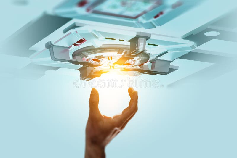 Hand and Technology Managing Concept. Mixed Media Stock Photo - Image ...