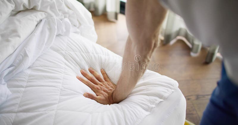 Hand Testing Orthopedic Memory Foam Core Stock Photo - Image of hard ...