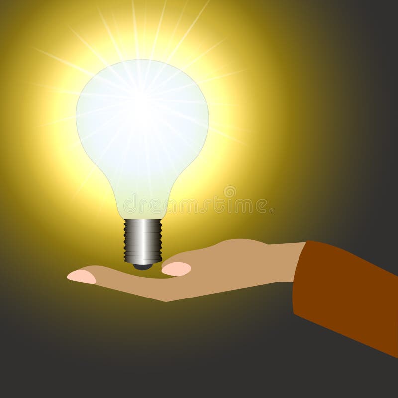 On the Hand There is an Electric Bulb that Glows Stock Vector ...