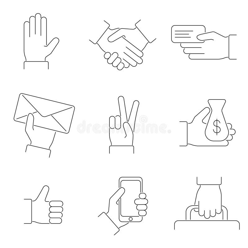 Hand Thin Line Icon Set. Vector Stock Vector - Illustration of coin ...