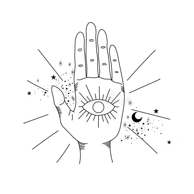Hand and Third Eye Illustration Stock Vector - Illustration of moon ...