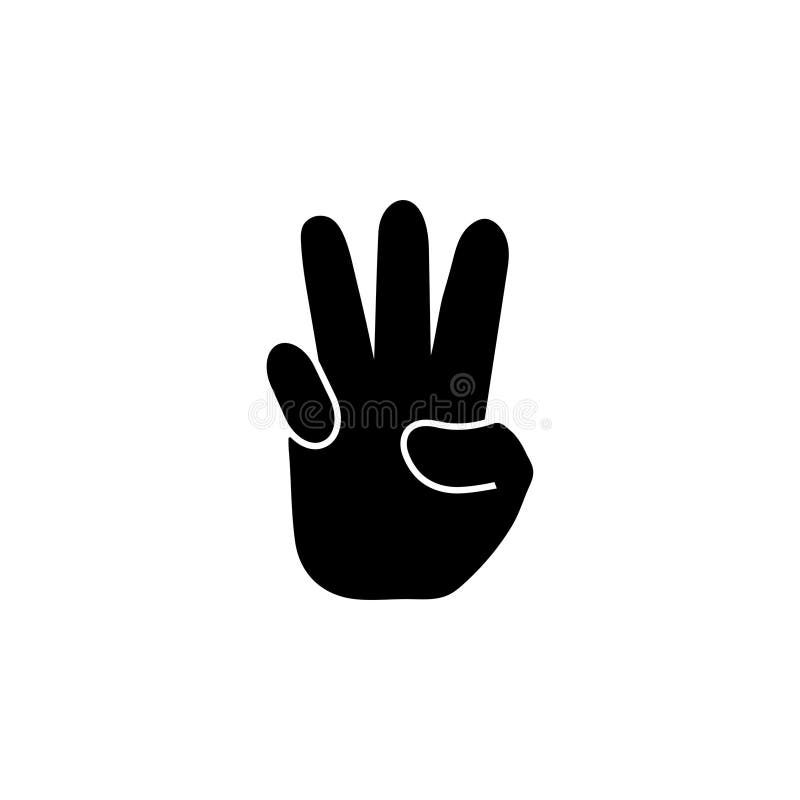Hand with Three Fingers Up, Gesture Solid Flat Vector Icon Isolated on ...