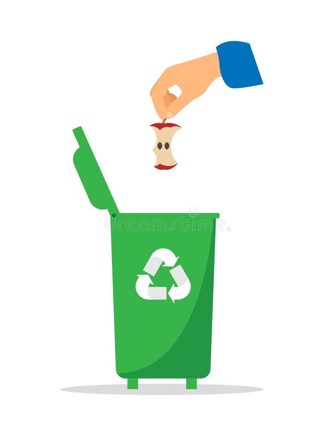 Hand Throwing Apple Stub into Trash Bin Stock Vector - Illustration of ...