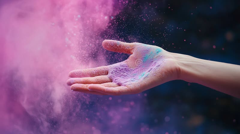 Colorful Powder Exploding Hand Against Dark Background Stock Photos ...