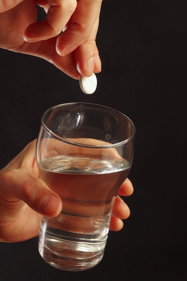 Hand Throwing Effervescent Pill Glass Water Dark Background Stock ...