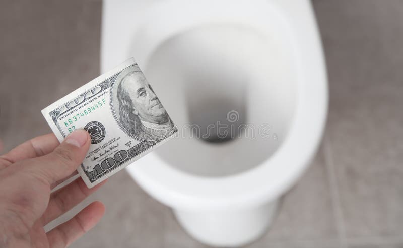 Hand Throwing Hundred Dollar Down the Toilet Stock Image - Image of ...