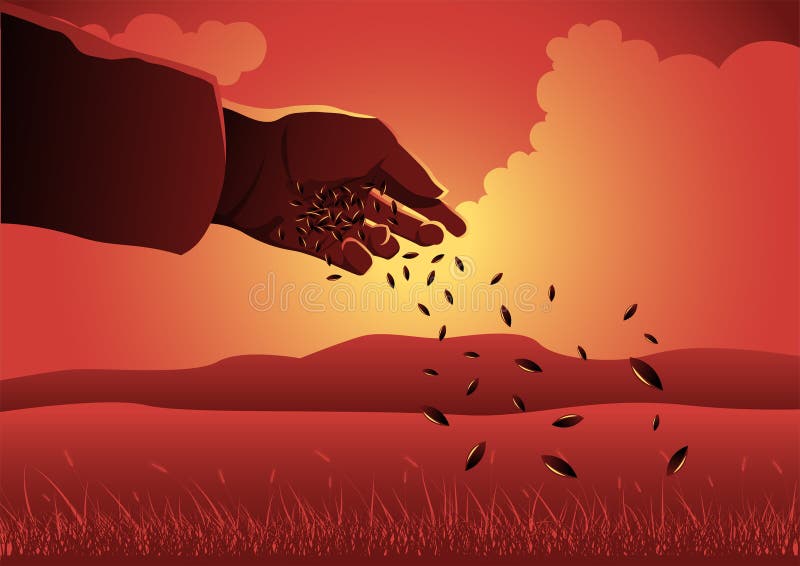 Hand Throwing Seeds. Sower Parabel Illustration Stock Photo - Image of ...