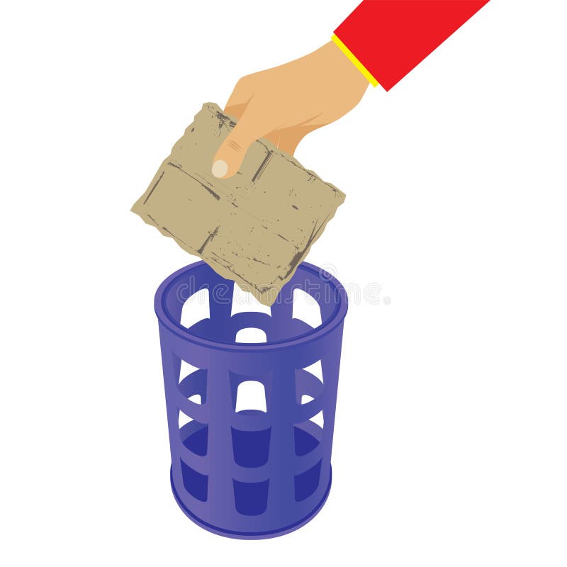Hand Throwing Trash in the Waste Basket. Stock Vector - Illustration of ...