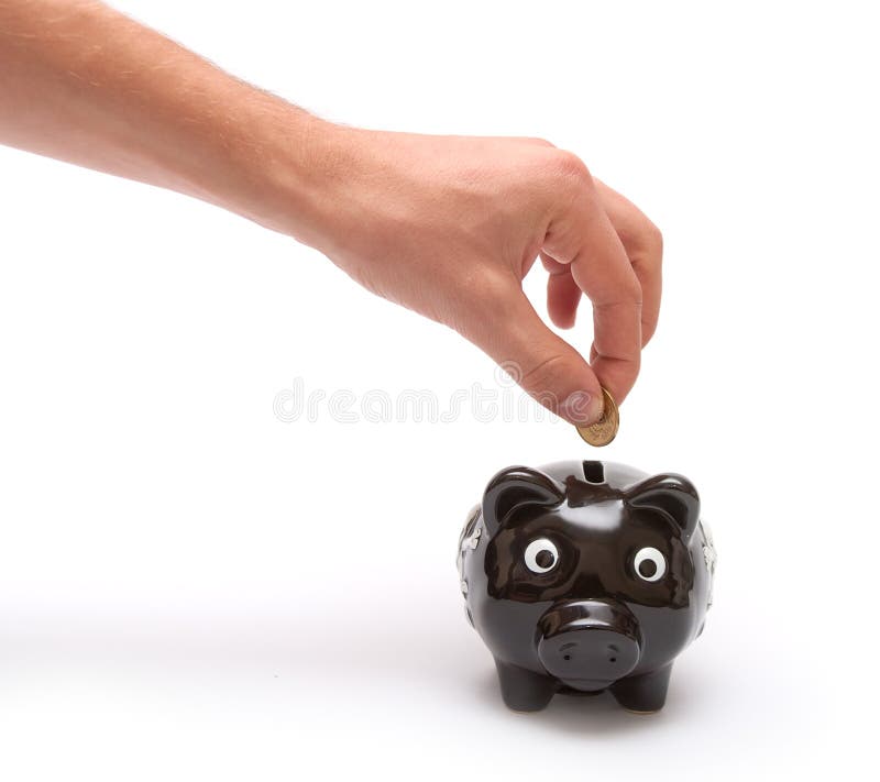 Hand Throws Coin in Piggy Money Box Stock Photo - Image of coin, debt ...